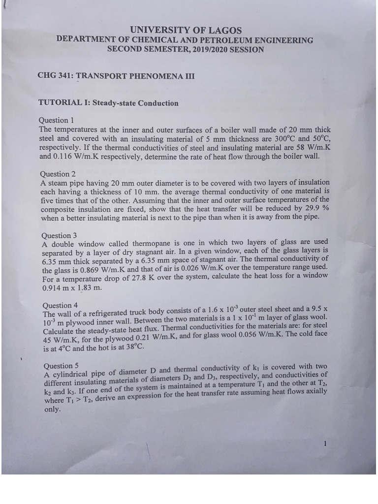 CHG 341 Tutorial I (Dr. Usman) | PDF