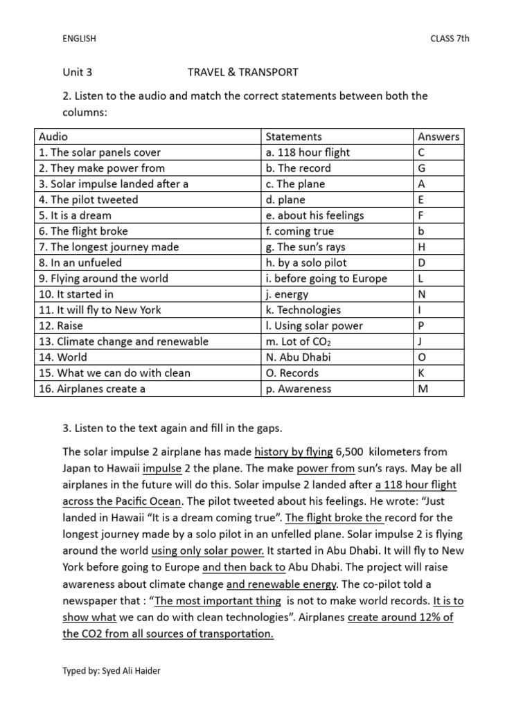 Unit 3 Travel and Transport | PDF