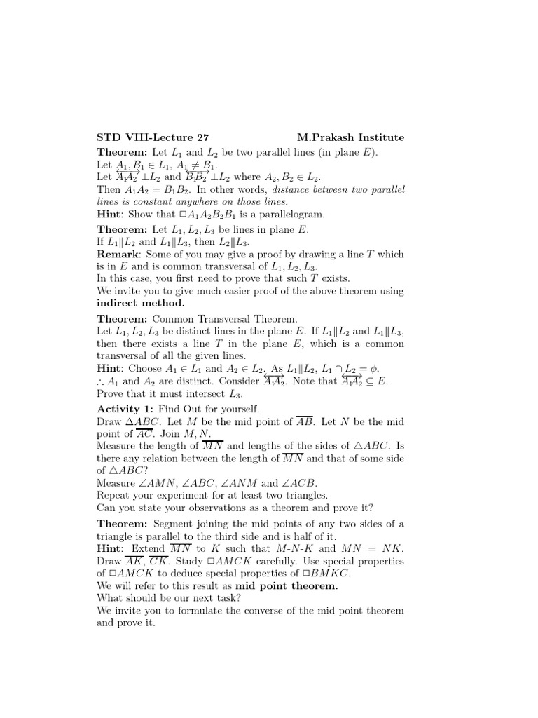 STD VIII-Lecture 27 M.Prakash Institute Theorem | PDF