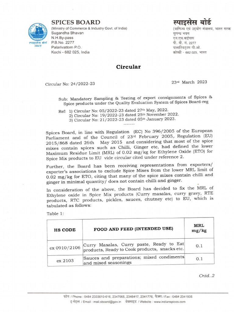 Mandatory Sampling & Testing of Export Consignments | PDF