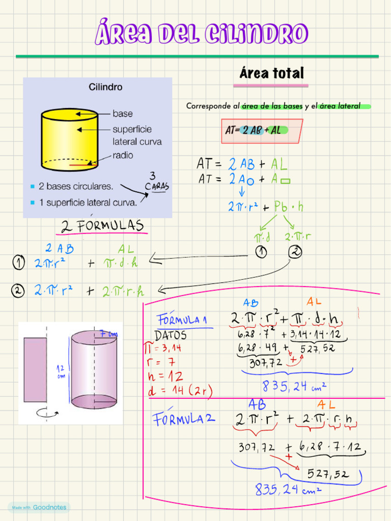 Matemática 8vo Básico área y volumen cilindro | PDF