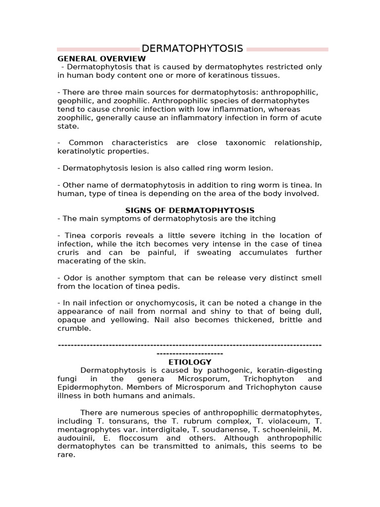 Dermatophytosis and Pityriasis Versicolor | PDF