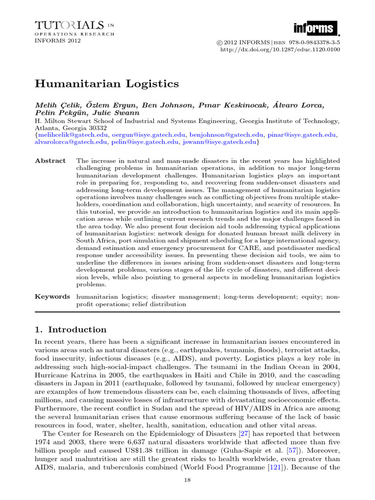 Çelik Et Al 2014 Humanitarian Logistics | PDF