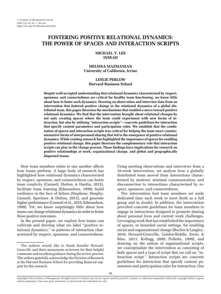 Fostering Positive Relational Dynamics - Interaction Scripts | PDF