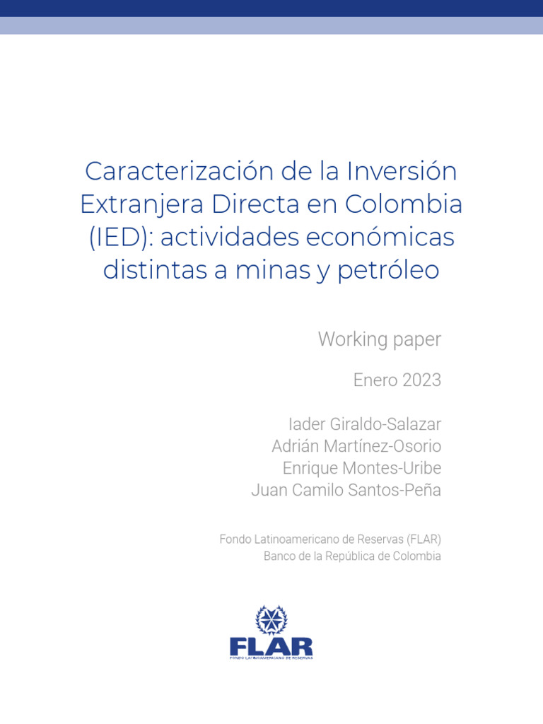 Caracterizacion de La Inversion Extranjera Directa en Colombia Ied Actividades Economicas ...