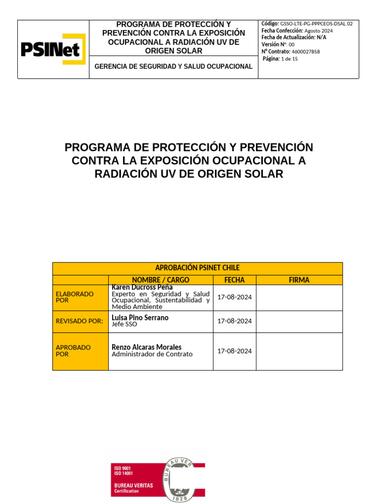Programa de Proteccion Contra la Exposición ocupacional radiacion UV de origen solar | PDF