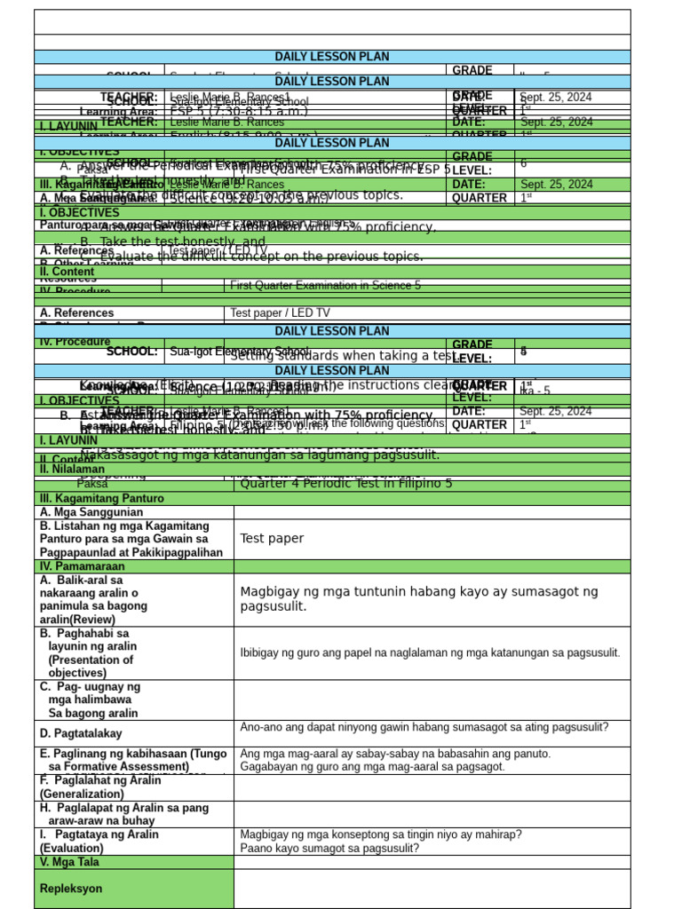 Daily Lesson Plan PT 2024 | PDF