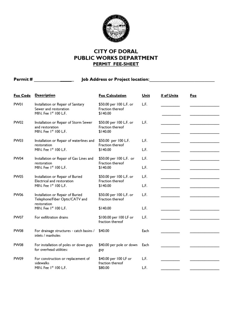 Doral Permit Fee Sheet (1) | PDF