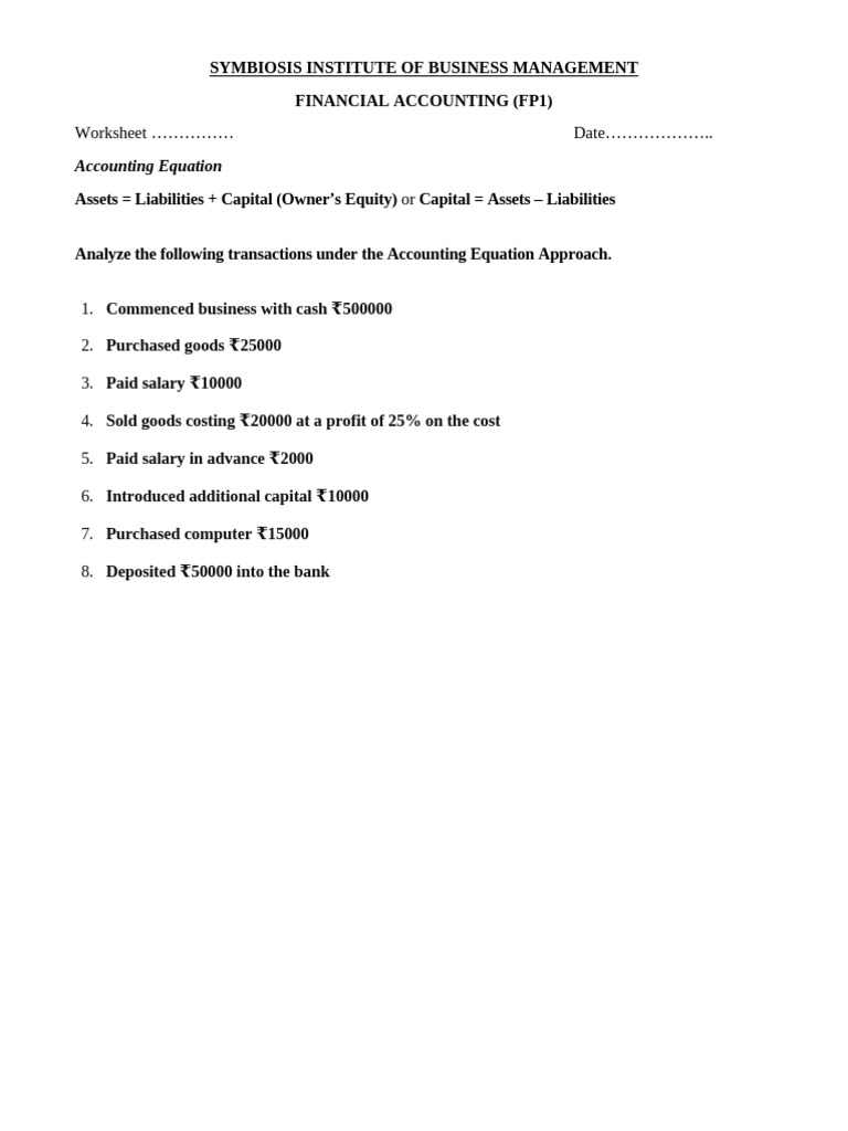 Practice Accounting Equation | PDF