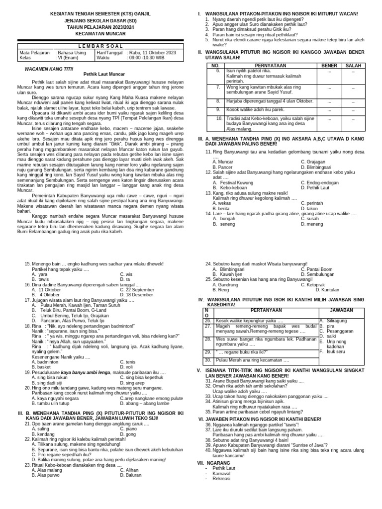 Bahasa Using - KTS Ganjil - Kelas Vi | PDF