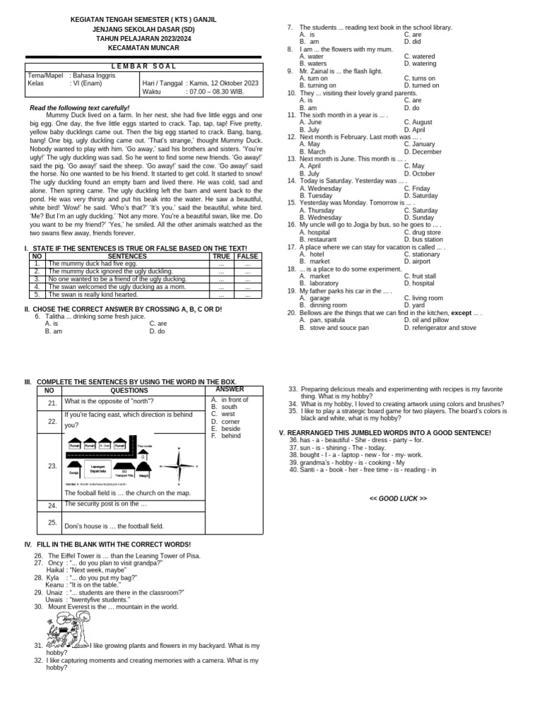 Bahasa Inggris - KTS Ganjil - Kelas Vi | PDF
