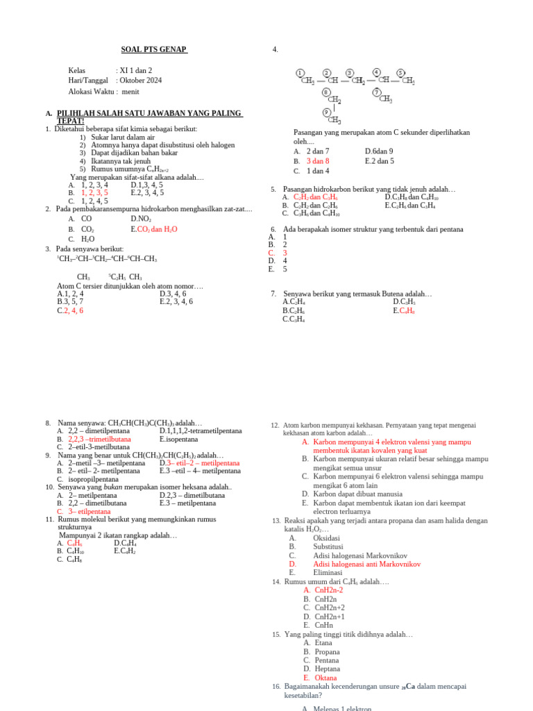 PTS Kimia Xi Ganjil 2425 | PDF