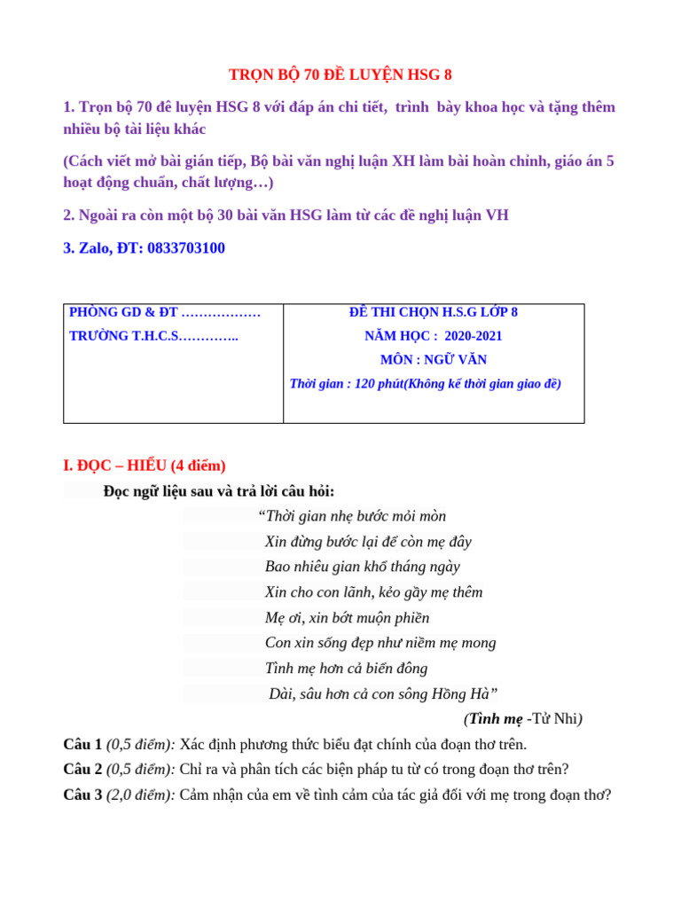 ĐỀ LUYỆN HSG 8 | PDF