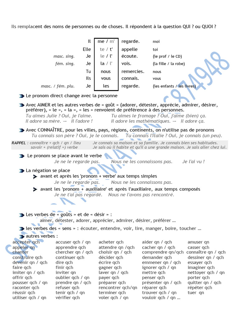 Exercices sur les pronoms COD et COI | PDF