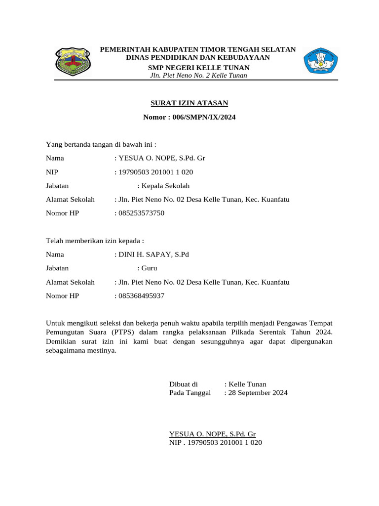 Surat Izin Atasan | PDF