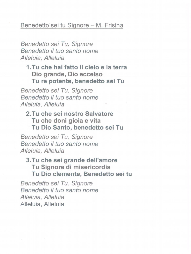 Testo - Benedetto Sei Tu Signore | PDF