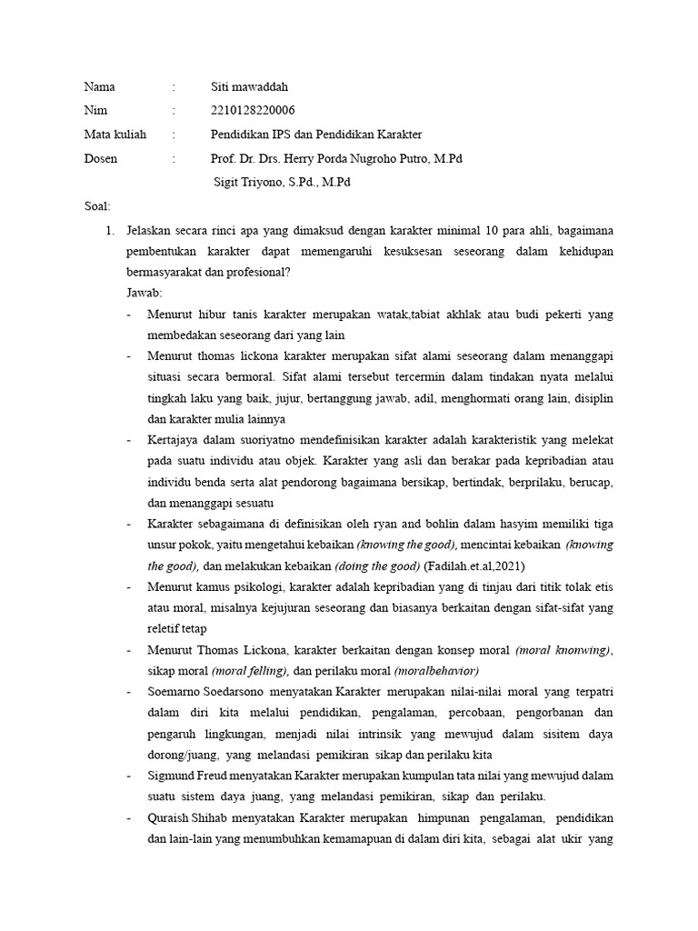 Uts Pendidikan Karakter Smnter 5 | PDF