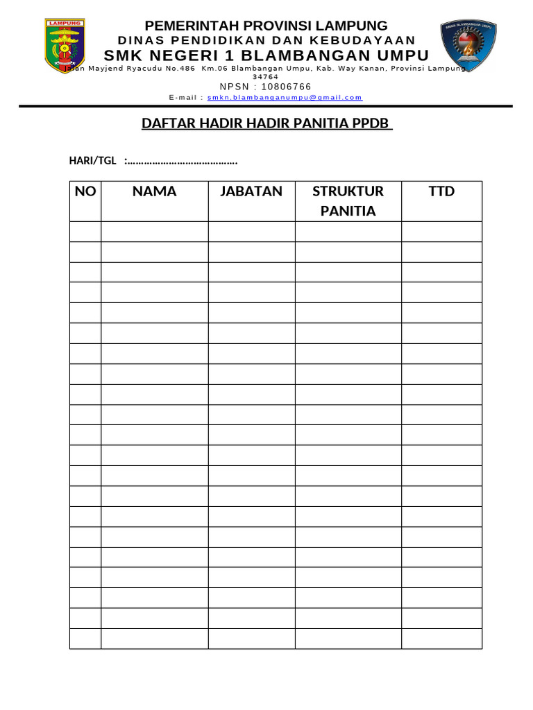 Daftar Hadir Panitia PPDB | PDF Daftar Hadir Panitia PPDB | PDF