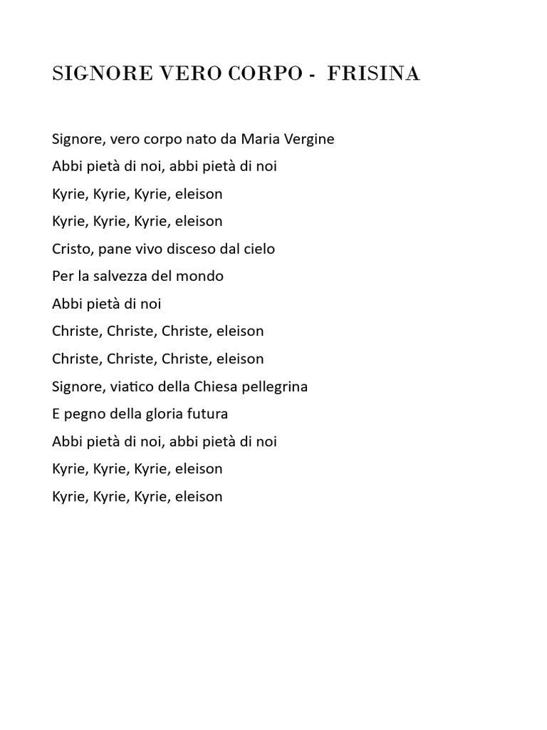 Testo Signore Vero Corpo | PDF