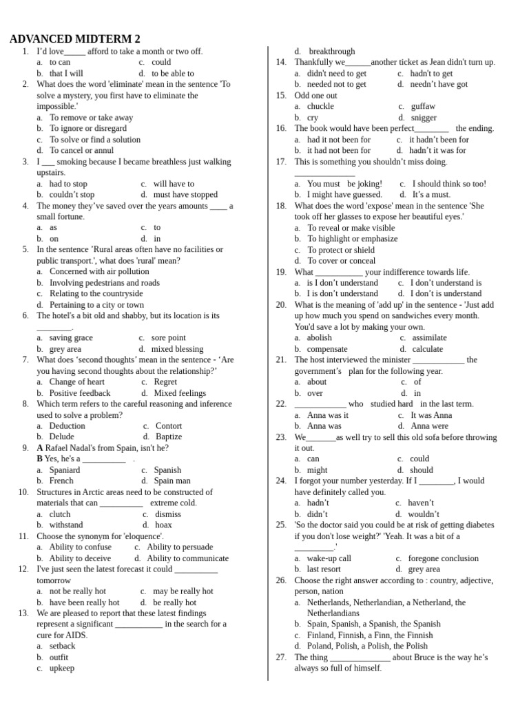 Advanced Midterm 2d | PDF