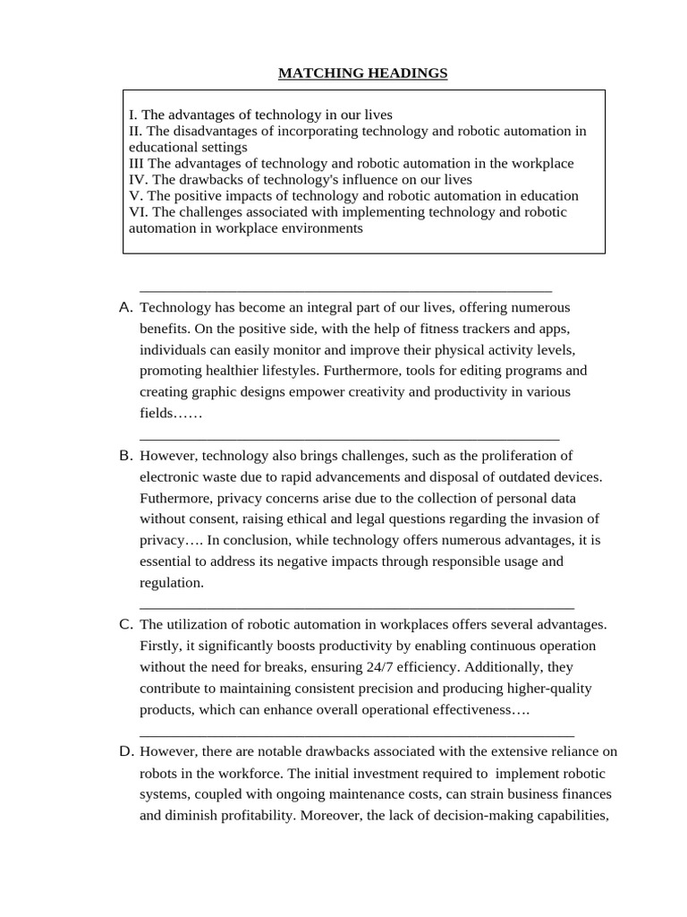 Matching Headings (Ielts Tech Vocab) | PDF | Automation | Computers