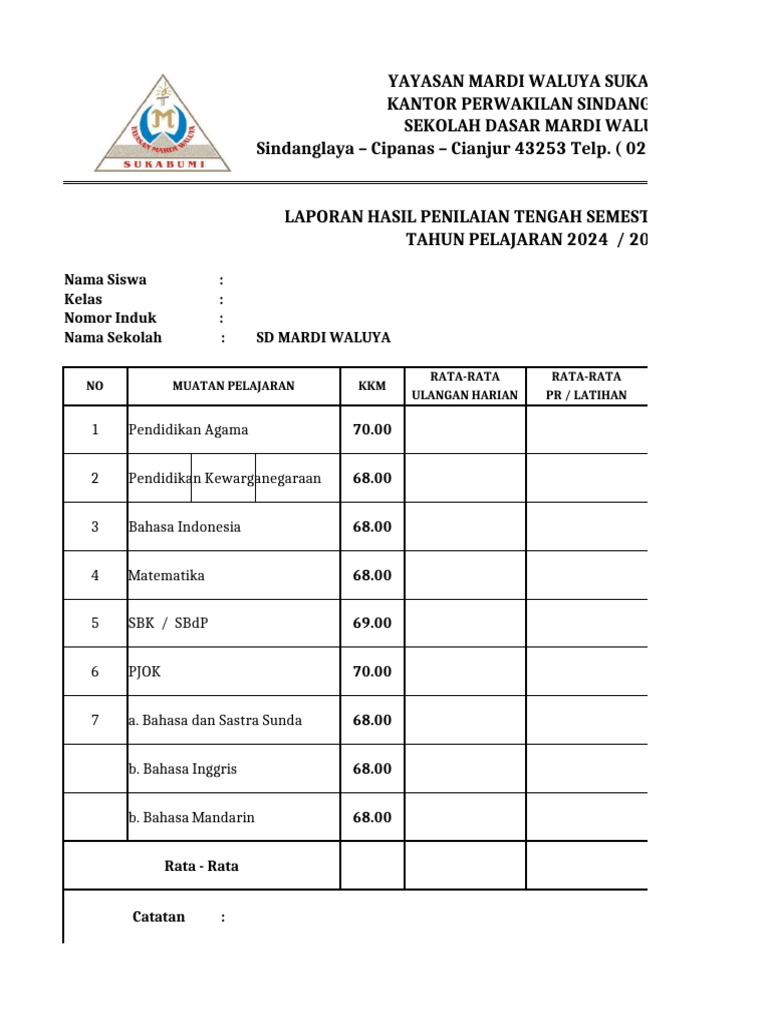 Format Rapor Sts 2024 | PDF