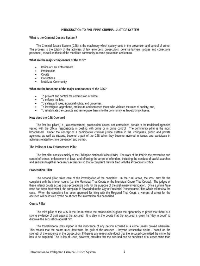 Introduction To Philippine Criminal Justice System | PDF