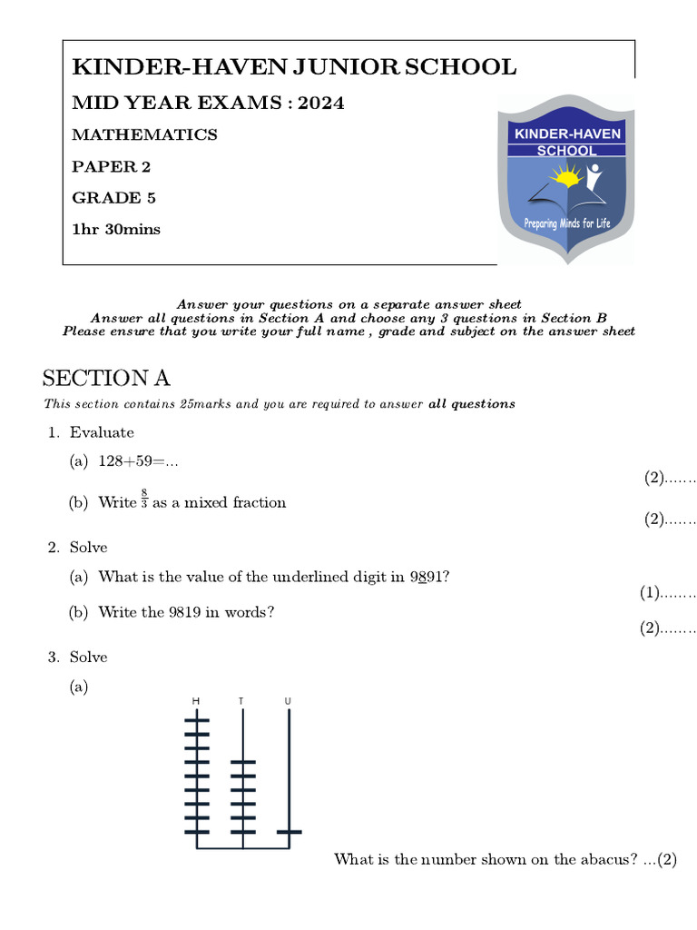 Grade 5 Maths Paper 2 | PDF