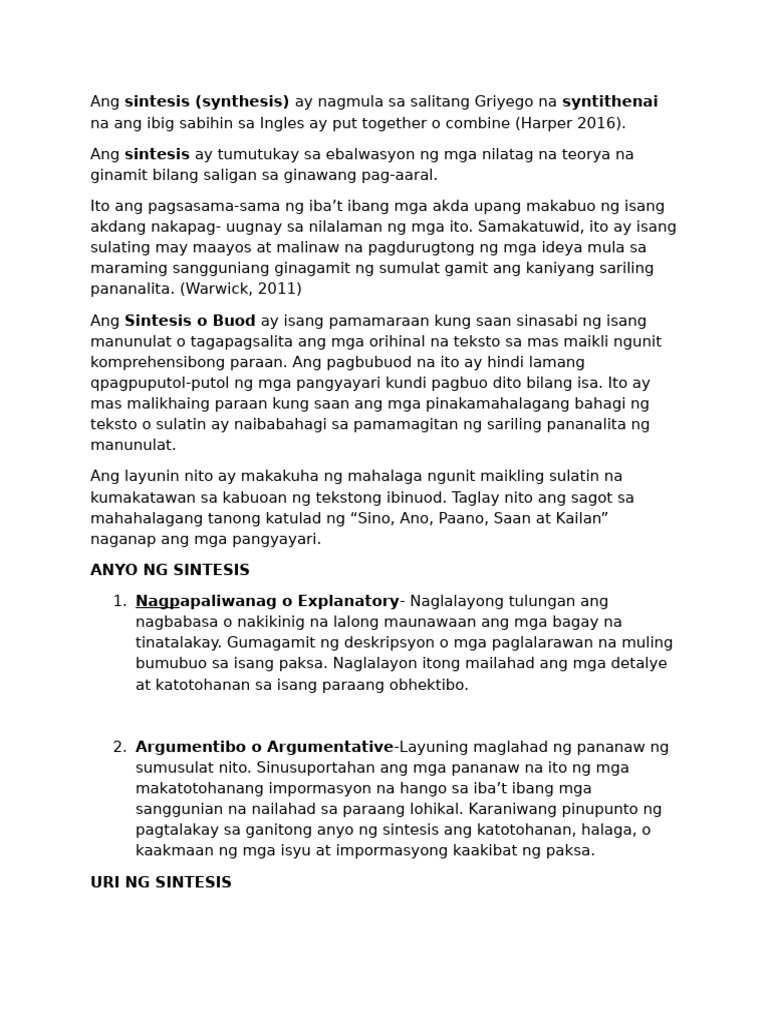 Kahulugan at Kahalagahan Ng Sintesis Ng Pulong | PDF