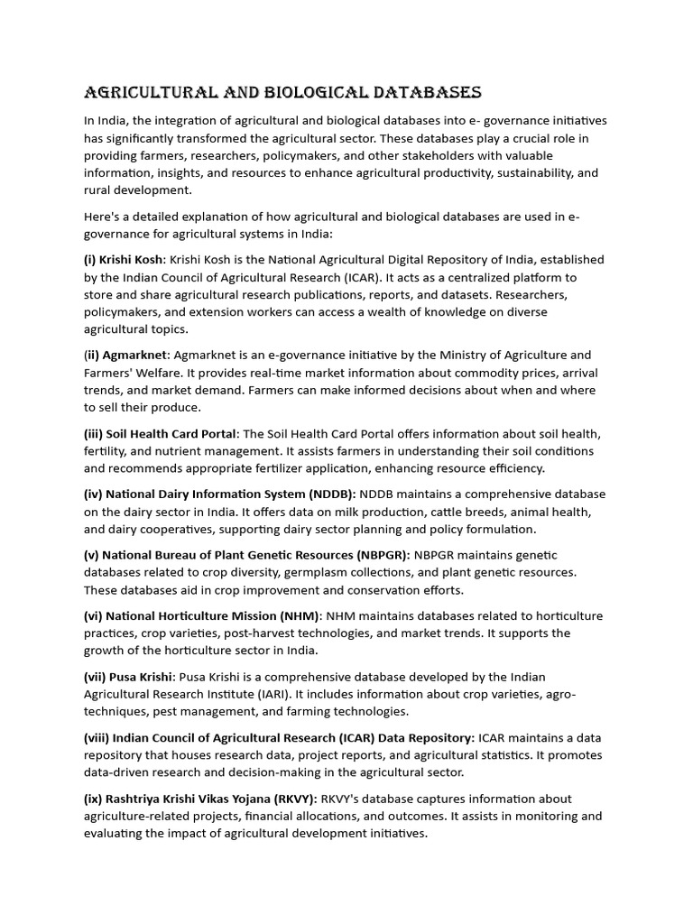 Agricultural and Biological Databases | PDF