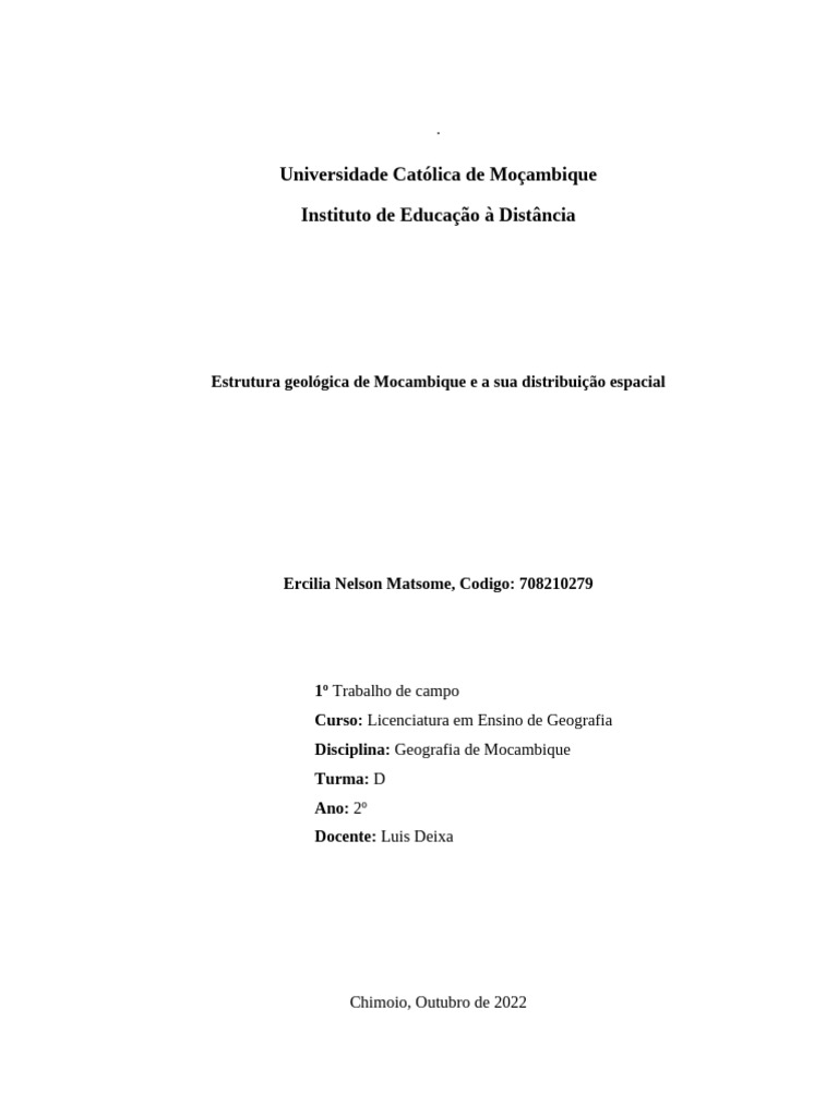 Trabalho de Geografia de Moz. UCM | PDF | Geologia | Rochas (Geologia)