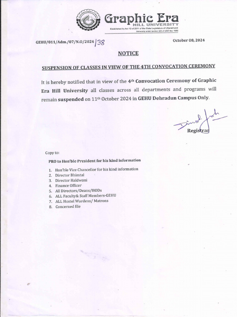 Notice No-38-Suspension of Classes On 11th October 2024 | PDF
