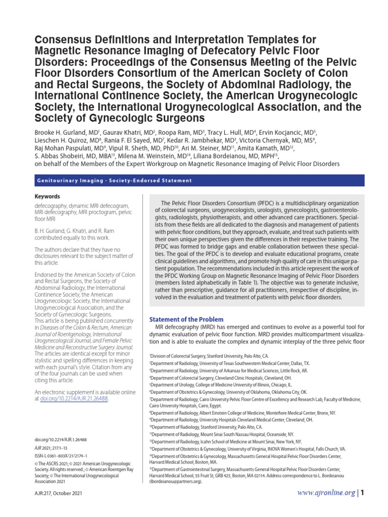 MRI Defacography Consensus | PDF