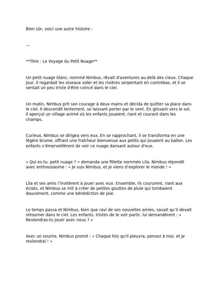 Le Voyage Du Petit Nuage | PDF