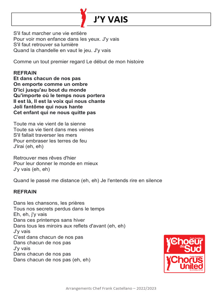 Paroles J'y Vais - 2023 | PDF