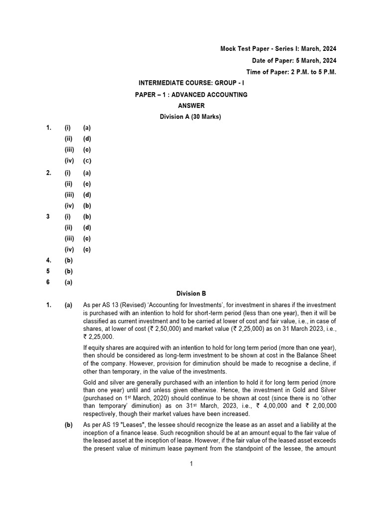 CA Inter Adv Acc A MTP 1 May 2024 Castudynotes Com | PDF
