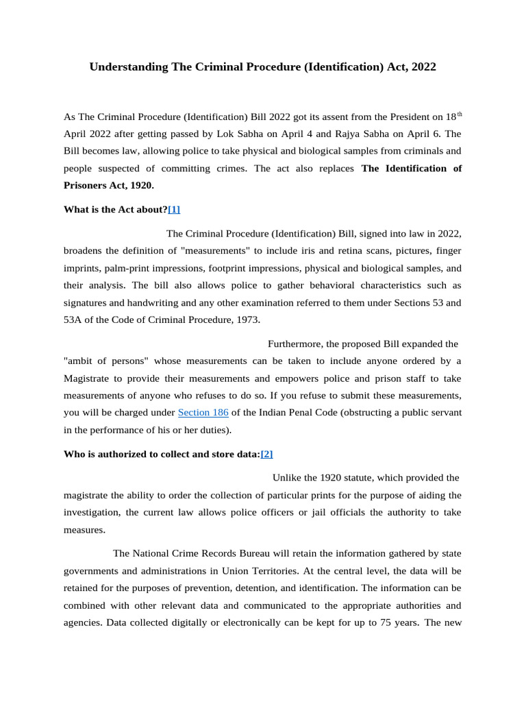 Understanding The Criminal Procedure (Identification) Act, 2022 by ...