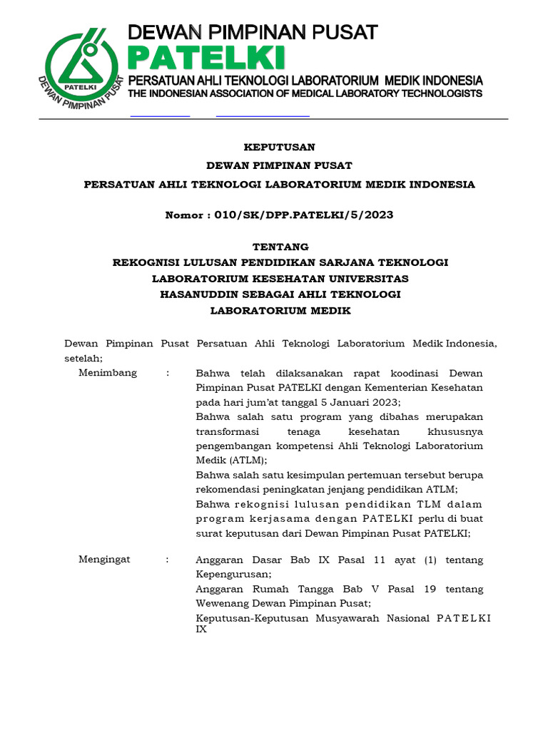 SK Rekognisi Lulusan Pendidikan S1 TLK UNHAS | PDF | Komputer