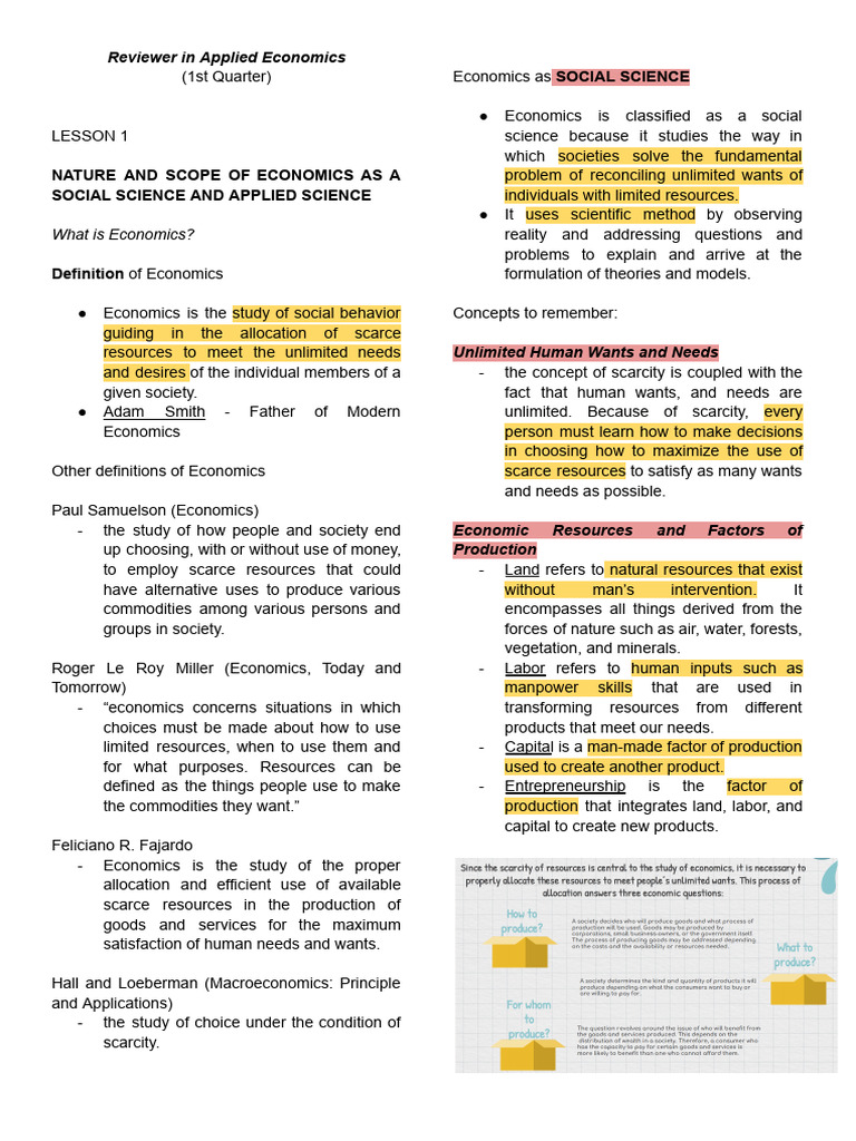 Applied Econ Reviewer Q1 | PDF