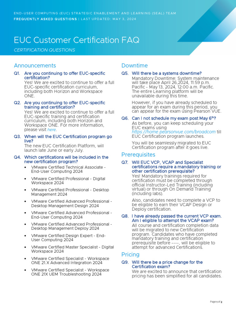 EUC Cert FAQ | PDF