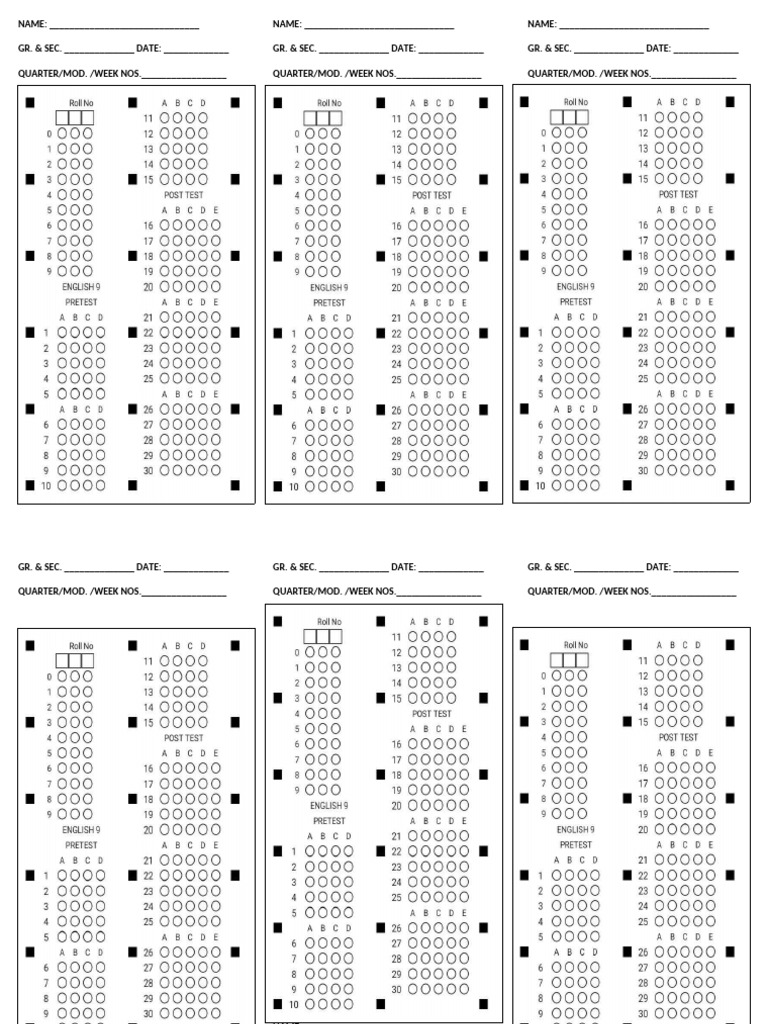 EVALBEE Pre - Post Test Answer Sheet | PDF