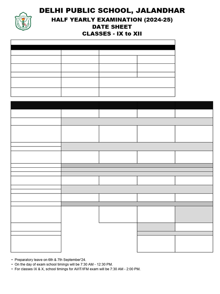 Datesheet Half Yearly Exam IX To XII (2024-25) | PDF Datesheet Half Yearly Exam IX To XII (2024-25) | PDF
