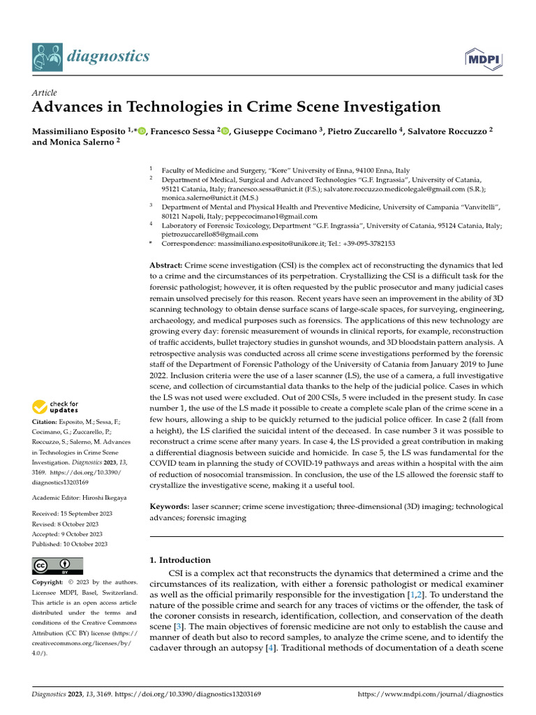 Advances in Technologies in Crime Scene InvestigationDiagnostics | PDF ...