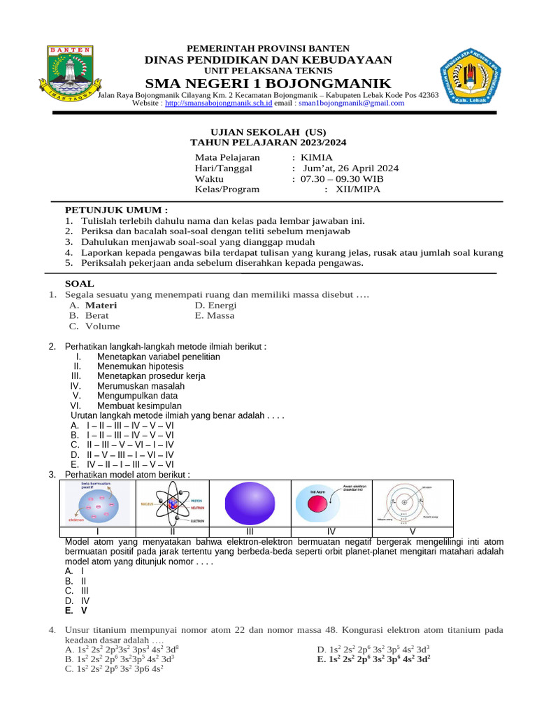 Soal Pat Kimia X-Xi 2022 | PDF