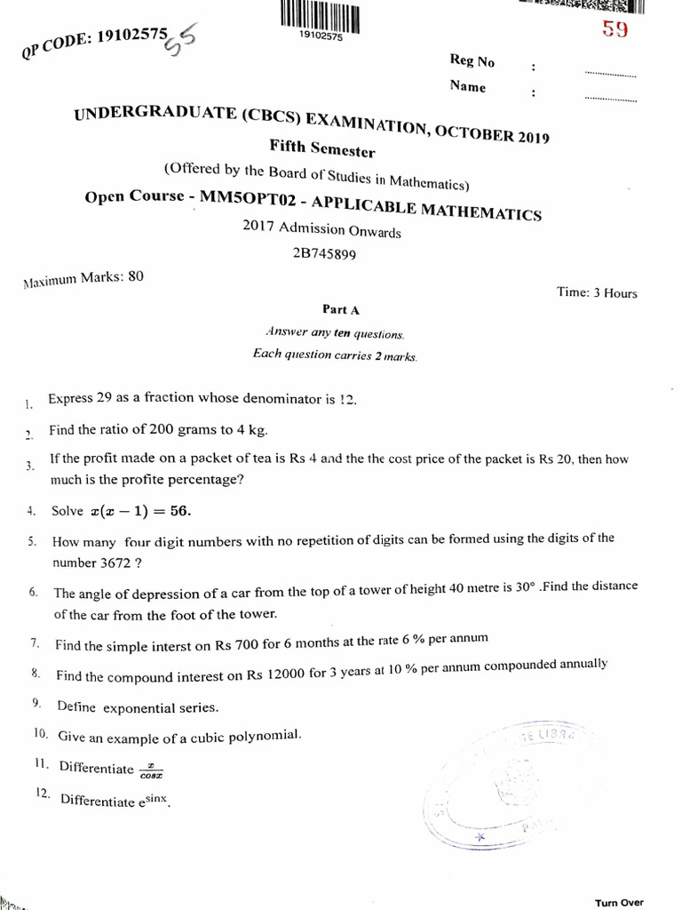 Applied Mathematics Pyq 2019-20 | PDF