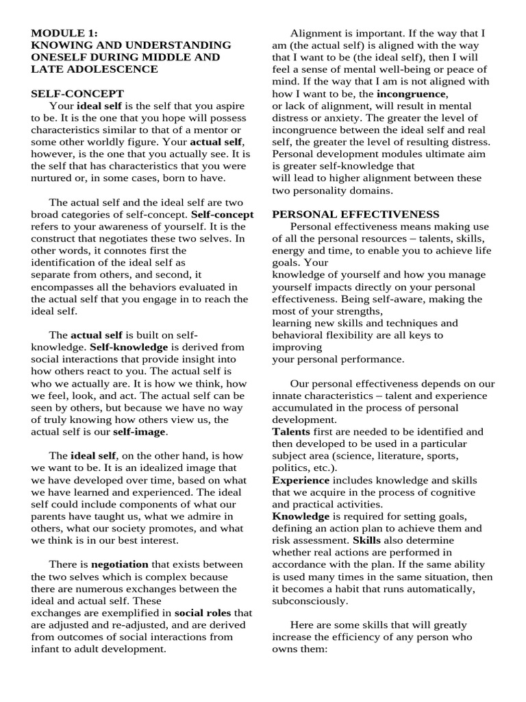 Personal Development Lesson 1-6 | PDF