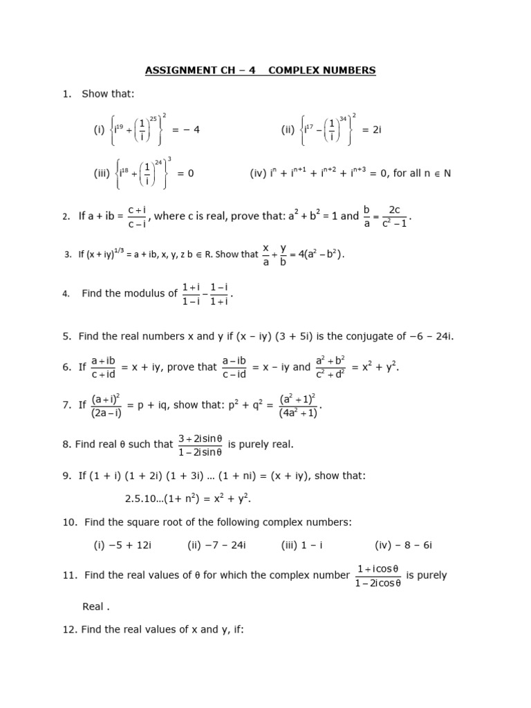 Complex Numbers Assignment | PDF