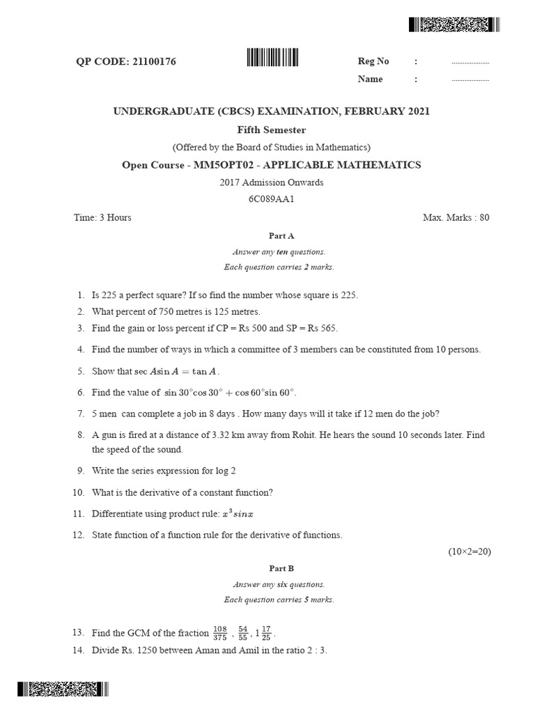 Applied Mathematics 2020-21 Pyq | PDF