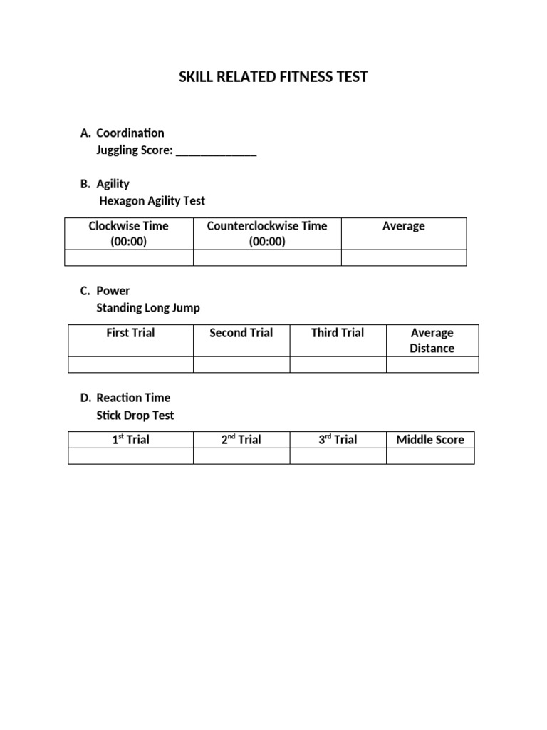 Skill Related Fitness Test 1 | PDF