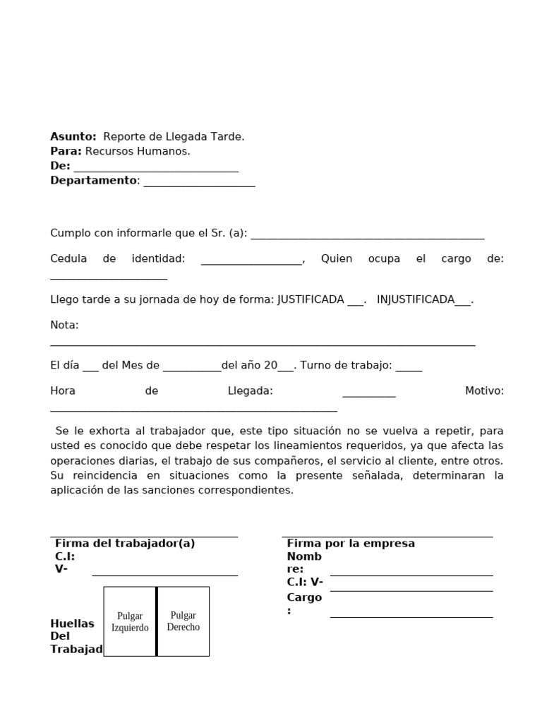 Informe Llegada Tarde Ejemplo | PDF
